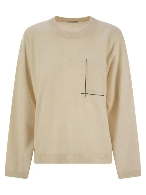 Brunello Cucinelli Virgin Wool, Cashmere And Silk Sweater With Monile Detail - Cream