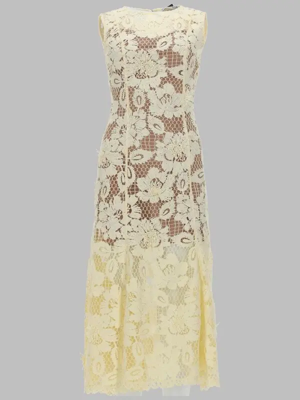 SELF-PORTRAIT Abito Midi A Fiori Crochet - Yellow