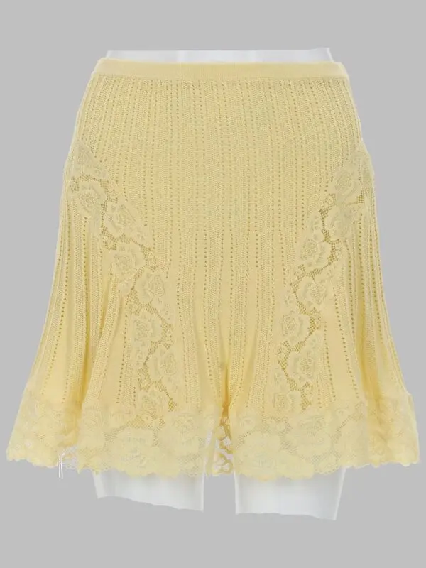 SELF-PORTRAIT Perforated Knit Mini Skirt - Yellow