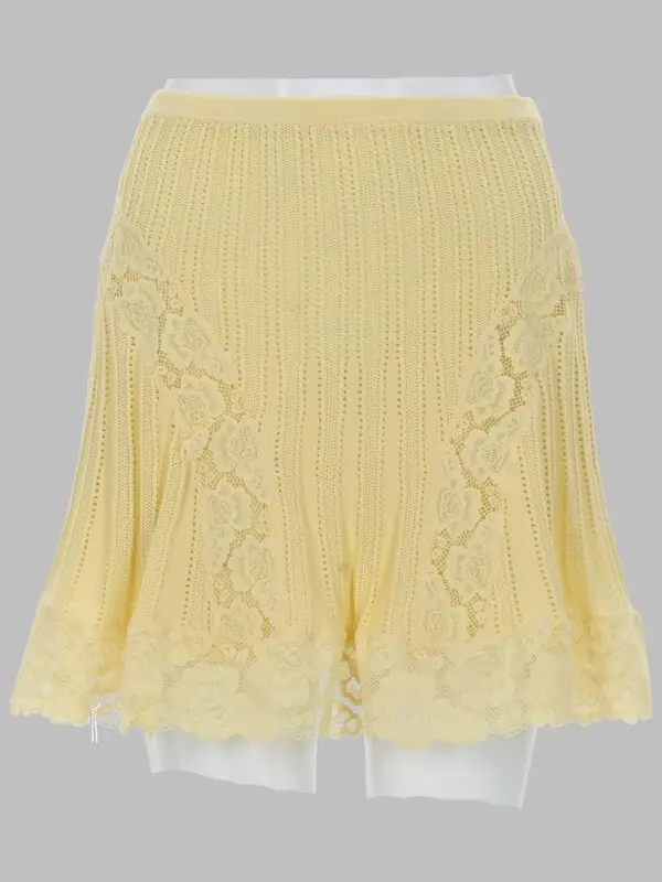 SELF-PORTRAIT Perforated Knit Mini Skirt - Yellow