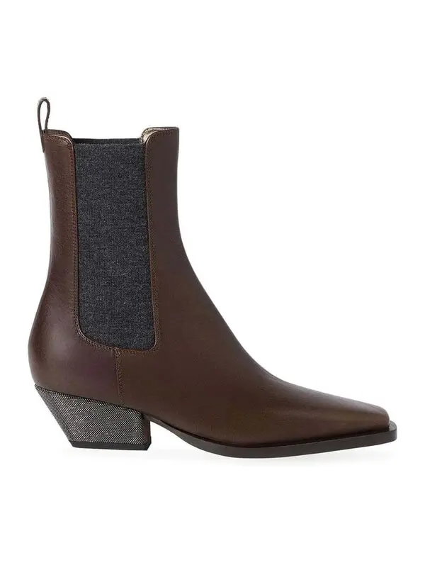 Brunello Cucinelli Chelsea Boot In Vitello Riding Con Precious Heel - Brown