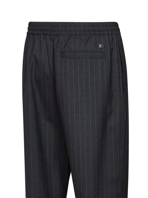 Burberry Iron Grey Pinstriped Wool Track Trousers