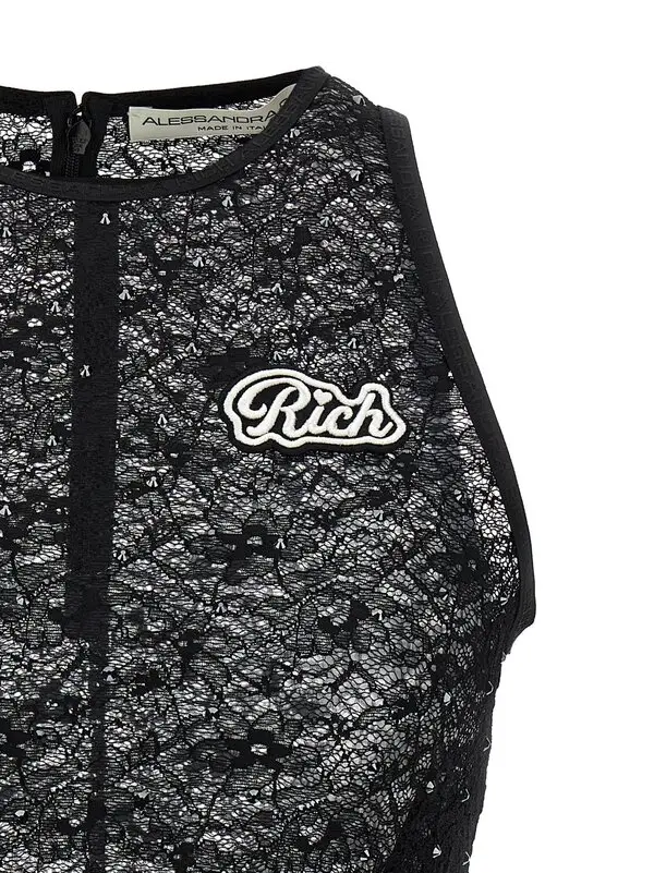 Alessandra Rich Rhinestone Lace Crop Top