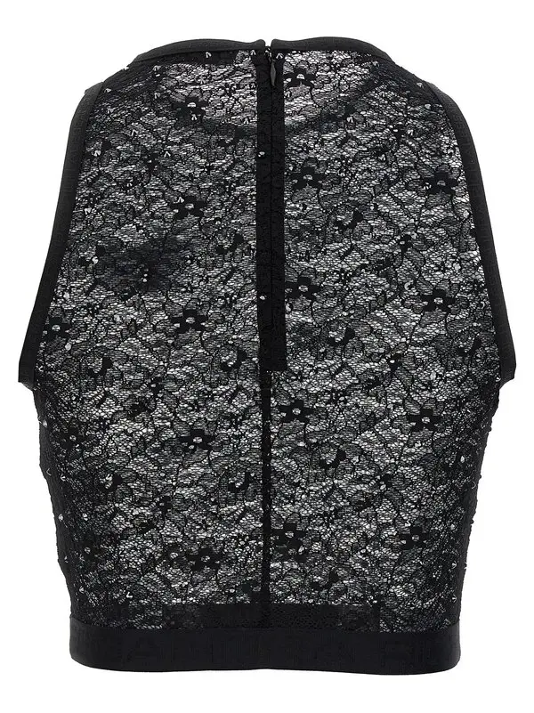 Alessandra Rich Rhinestone Lace Crop Top