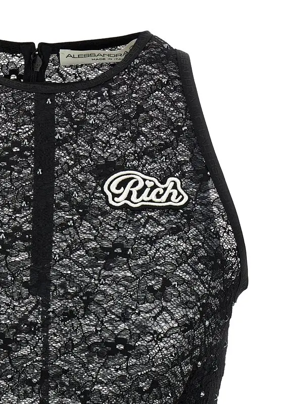 Alessandra Rich Rhinestone Lace Crop Top