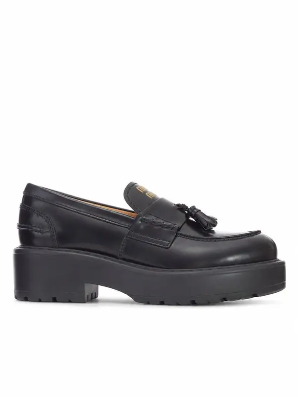 Miu Miu Smooth Leather Loafers With Tassels - Black
