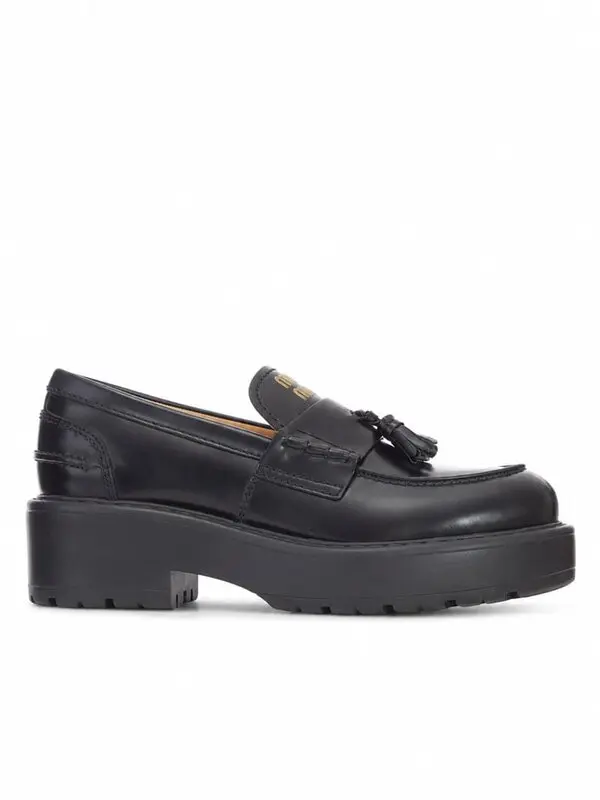 Miu Miu Smooth Leather Loafers With Tassels - Black