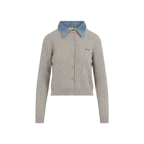 Miu Miu Cable-knit Wool Blend Cardigan - Multicolor