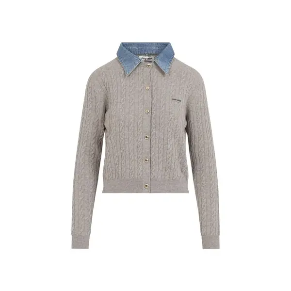 Miu Miu Cable-knit Wool Blend Cardigan - Multicolor