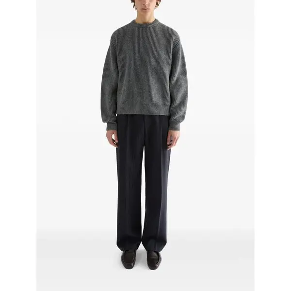 JIL SANDER Rib Knit Wool Sweater - Gray