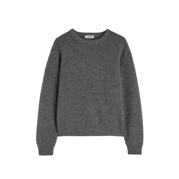 JIL SANDER Rib Knit Wool Sweater - Gray