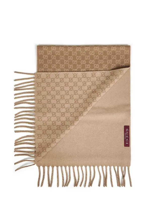 Gucci Camel And Beige Gg Wool And Cashmere Scarf