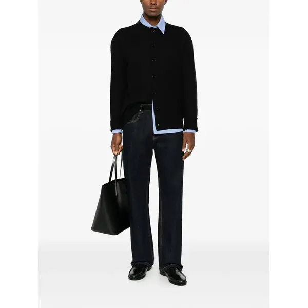 JIL SANDER Fine Knit Wool Cardigan - Black