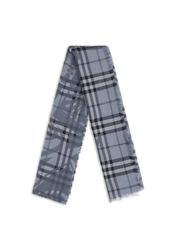 Burberry Knight Check Wool And Silk Scarf - Blue