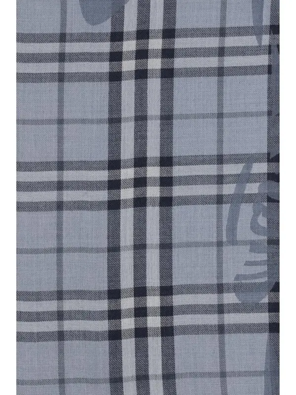 Burberry Knight Check Wool And Silk Scarf - Blue