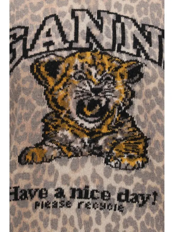 GANNI Tiger-print Sweater - Cream