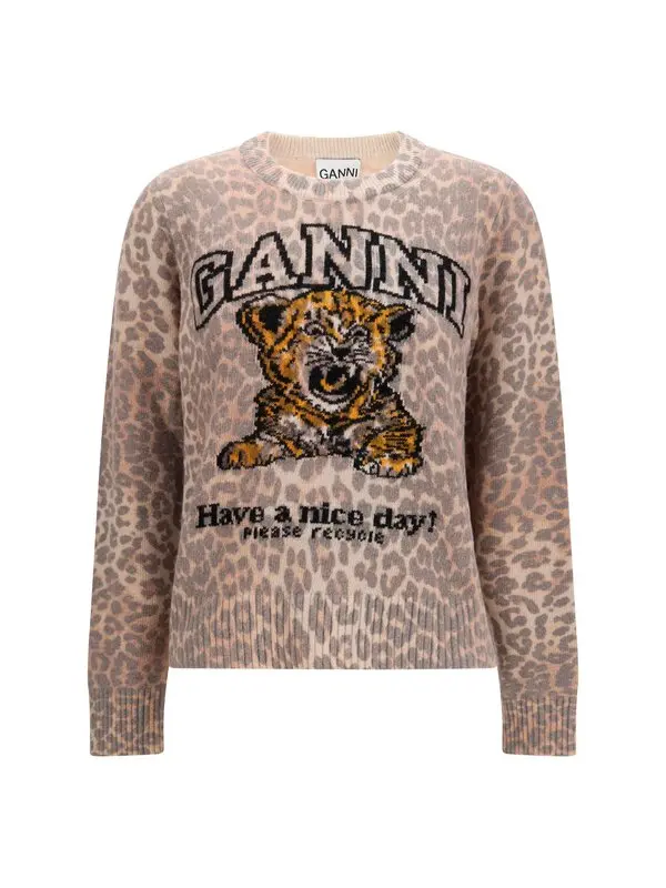 GANNI Tiger-print Sweater - Cream
