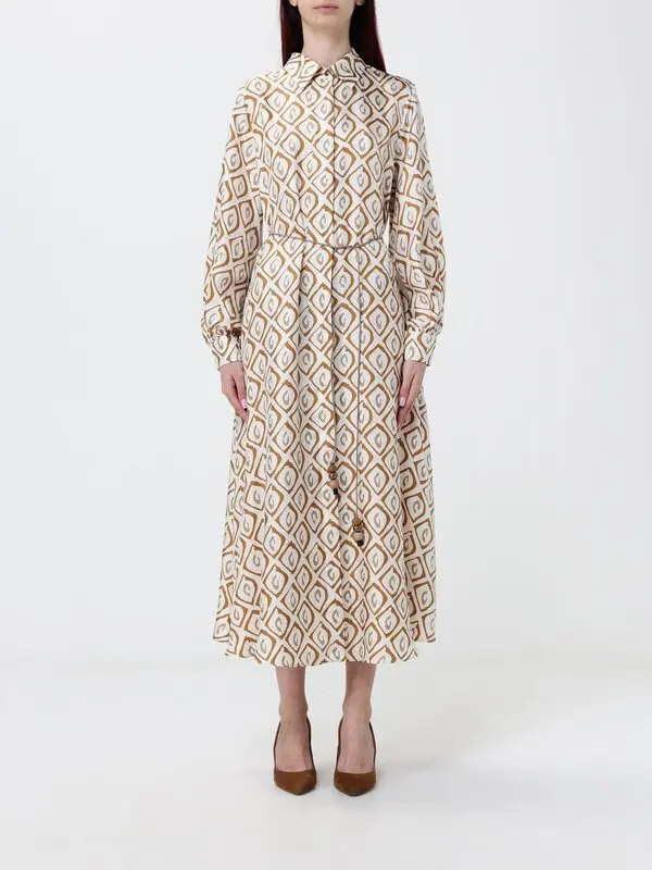 Max Mara Printed Silk Shirt Dress - Cream
