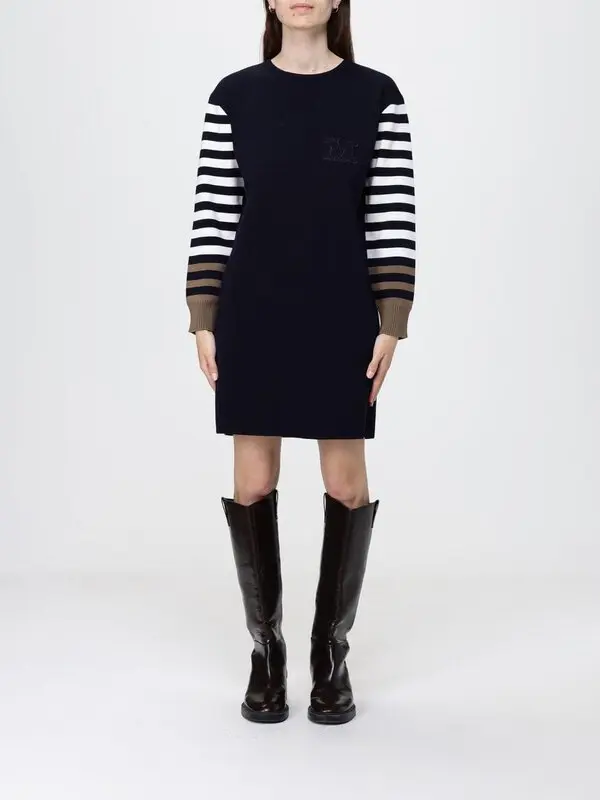 Max Mara Virgin Wool Striped Sleeve Dress