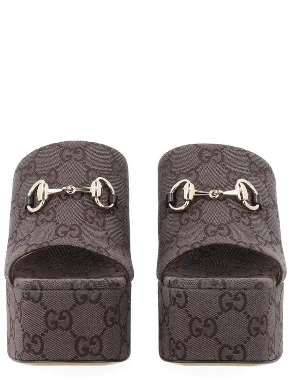 Gucci Fabric Gg Wedge Sandal