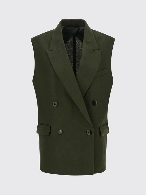 Max Mara Double Breasted Linen Vest - Green