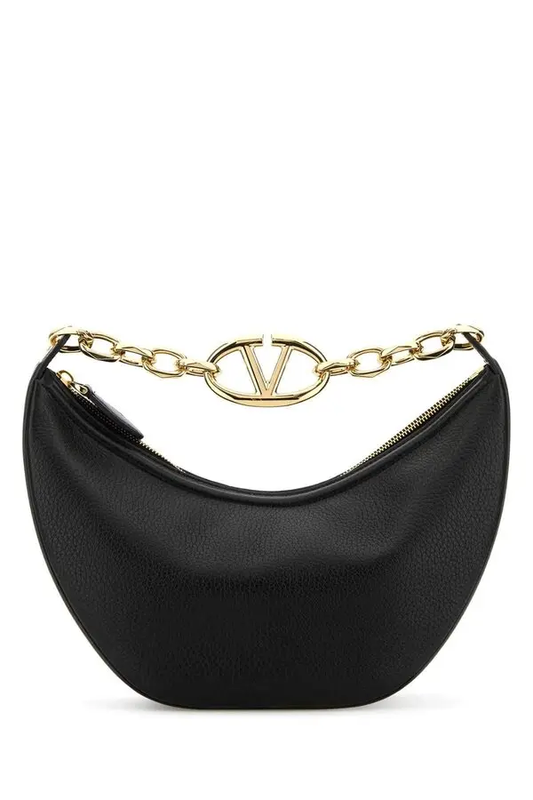 Valentino Garavani Leather Small Hobo Vlogo Moon Handbag - Black