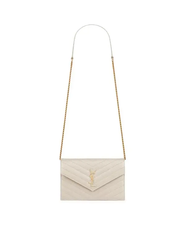 Saint Laurent Classic Cassandre Chain Envelope Clutch In Grain De Poudre Leather - Cream