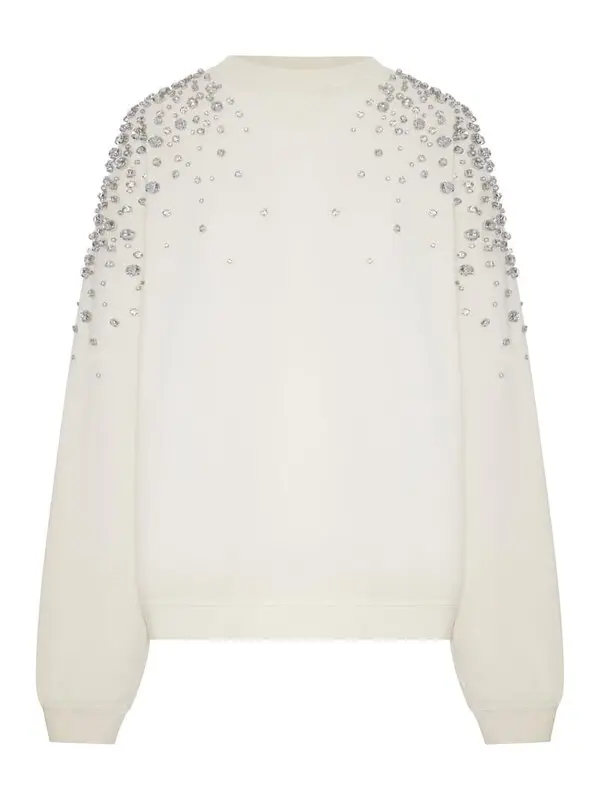 GOLDEN GOOSE Crew-neck Sweatshirt With Jeweled Appliqués - Cream