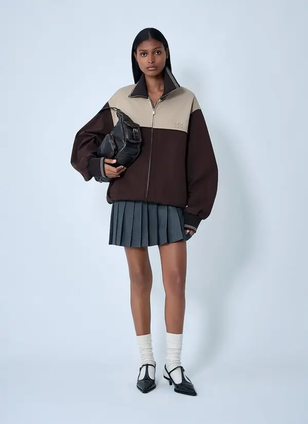 Miu Miu Contrast Panel Zip Up Jacket