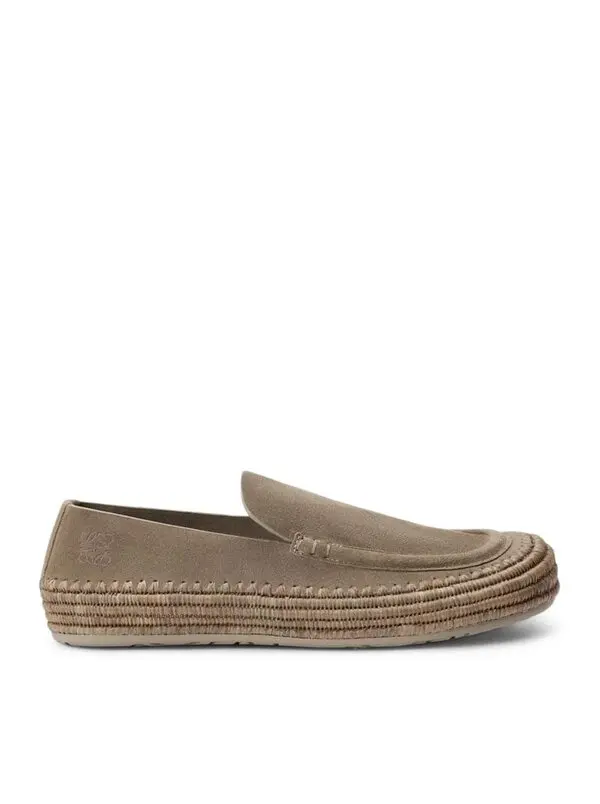 Loewe X Paula`s Ibiza Rio Suede And Raffia Loafers - Cream