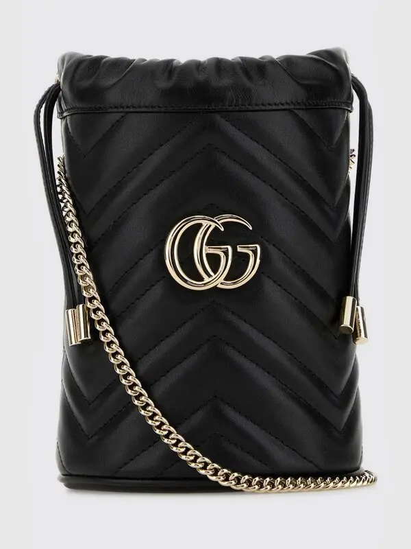 Gucci Gg Marmont Chevron Quilted Nappa Leather Bucket Bag - Black
