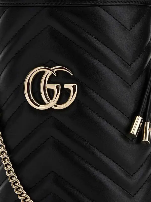 Gucci Gg Marmont Chevron Quilted Nappa Leather Bucket Bag - Black