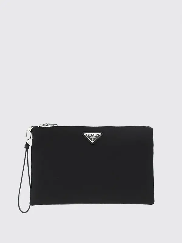 Prada Nylon Pouch With Applied Logo - Black