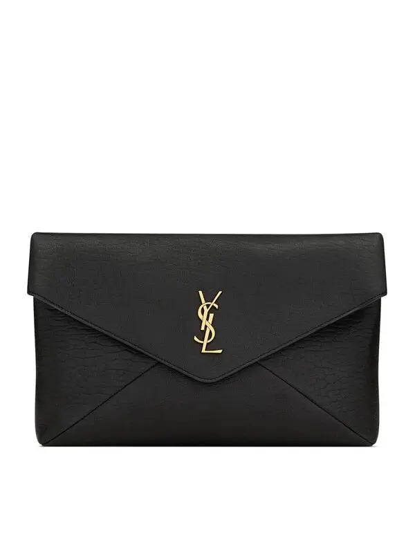 Saint Laurent Cassandre Large Lambskin Envelope Pouch - Black