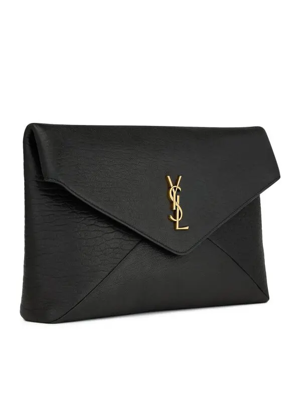 Saint Laurent Cassandre Large Lambskin Envelope Pouch - Black