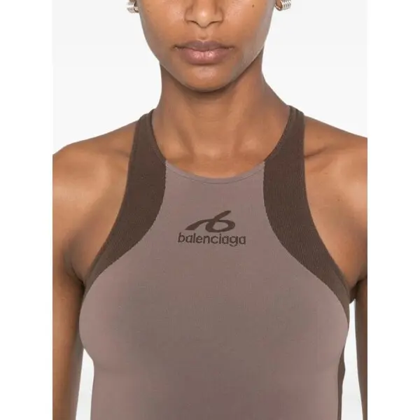 Balenciaga Stretch Paneled Logo Tank Top - Brown
