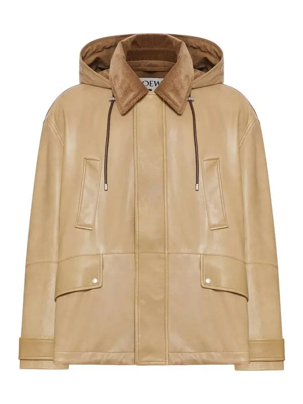 Loewe Short Parka In Lambskin And Cotton