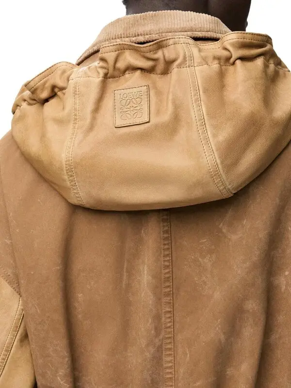 Loewe Short Parka In Lambskin And Cotton