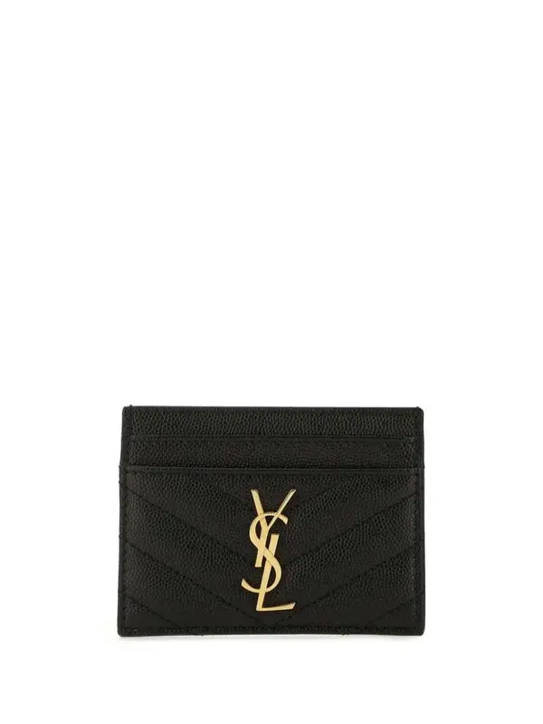 Saint Laurent Cassandre Matelassé Card Case In Grain De Poudre Leather - Black