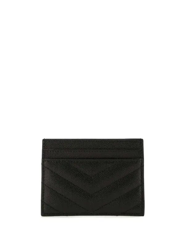 Saint Laurent Cassandre Matelassé Card Case In Grain De Poudre Leather - Black