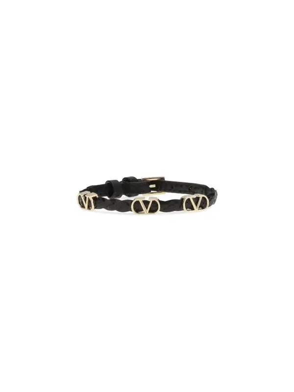Valentino Garavani Vlogo Signature Braided Leather Bracelet - Black