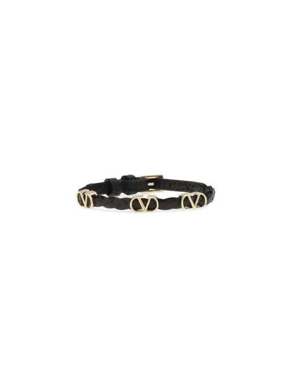 Valentino Garavani Vlogo Signature Braided Leather Bracelet - Black