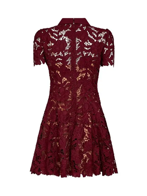 SELF-PORTRAIT Burgundy Macramé Lace Flared Mini Dress - Multicolor