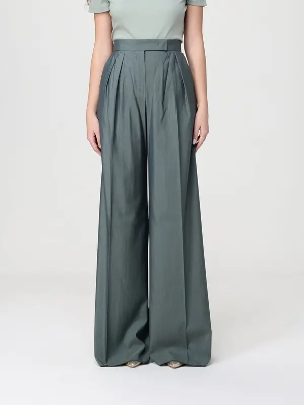 Max Mara Giallo Wide-leg Wool Blend Trousers - Green