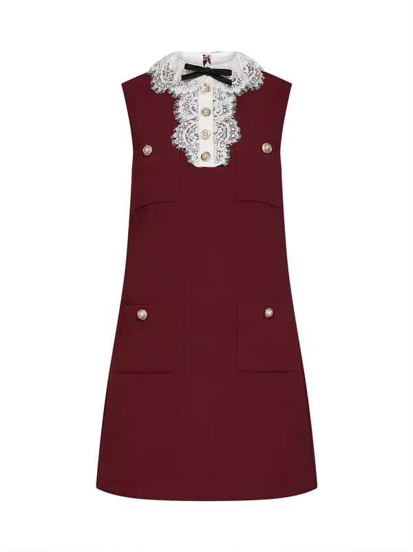 SELF-PORTRAIT Crepe Mini Dress With Lace Collar - Multicolor