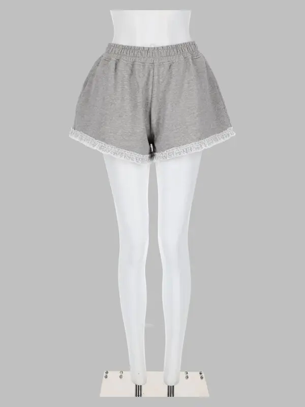 GANNI Organic Cotton Lace-trimmed Shorts - Gray