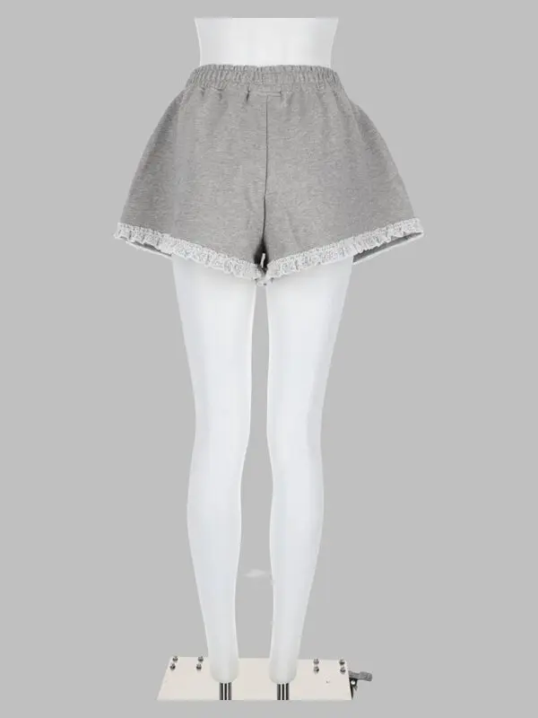 GANNI Organic Cotton Lace-trimmed Shorts - Gray