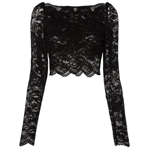 Rabanne Floral Lace Crop Top - Black