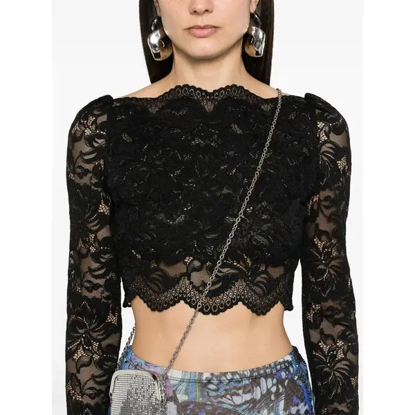 Rabanne Floral Lace Crop Top - Black
