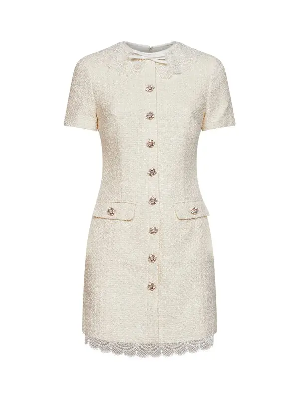 SELF-PORTRAIT Bouclé Tailored Minidress With Lace Inserts - Multicolor